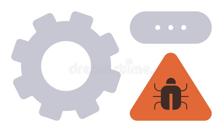 Gear, Bug Warning Triangle, and Menu Dots Representing System Error and ...