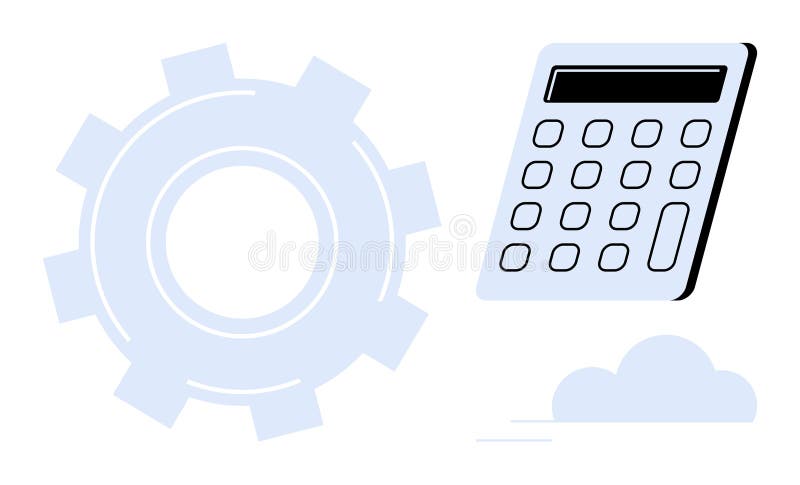 Gear Mechanism, Calculator, and Cloud Representing Technology, Productivity, and Digital ...