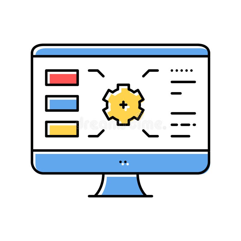 Gear Characteristics on Computer Screen Color Icon Vector Illustration ...