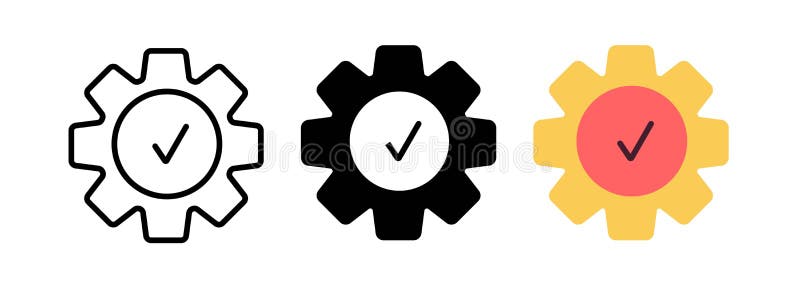 Gear with Check Mark Vector Icon or Sign in Thin Line Style Eps 10 ...