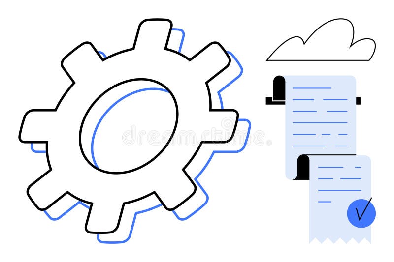 Gear and Checklist with Cloud Symbol Representing Workflow Management ...