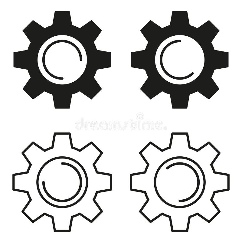 Gear Cogwheel Icons. Mechanical Gear Set. Outline and Solid Style ...