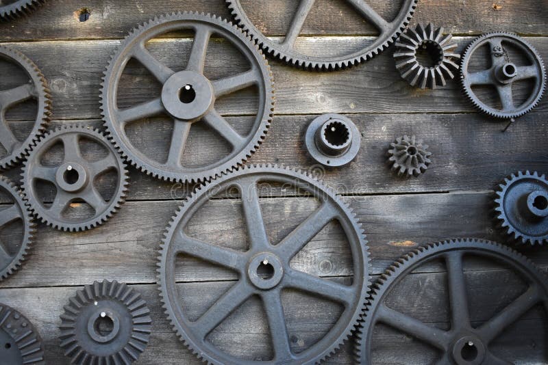 Wooden Wall with Gears or Cogwheel Stock Photo - Image of meadow, mesh ...