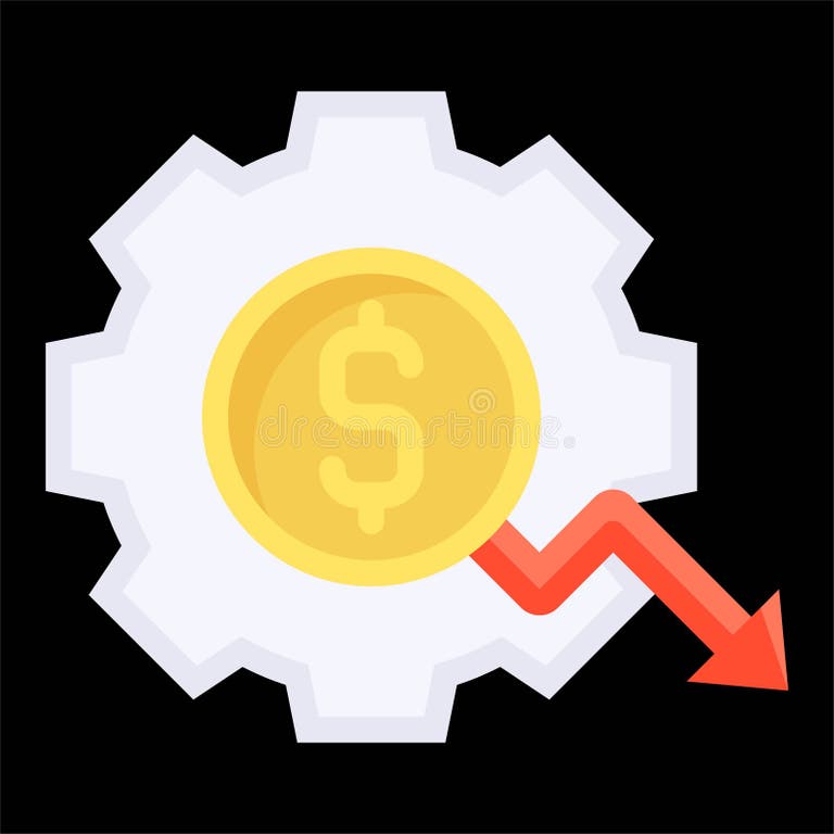 Gear with Coin and Decrease Arrow Icon, Bankruptcy Related Vector Stock Vector - Illustration of ...