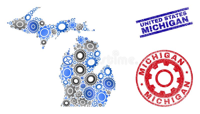 Gear Collage Vector Michigan State Map and Grunge Seals Stock Vector ...
