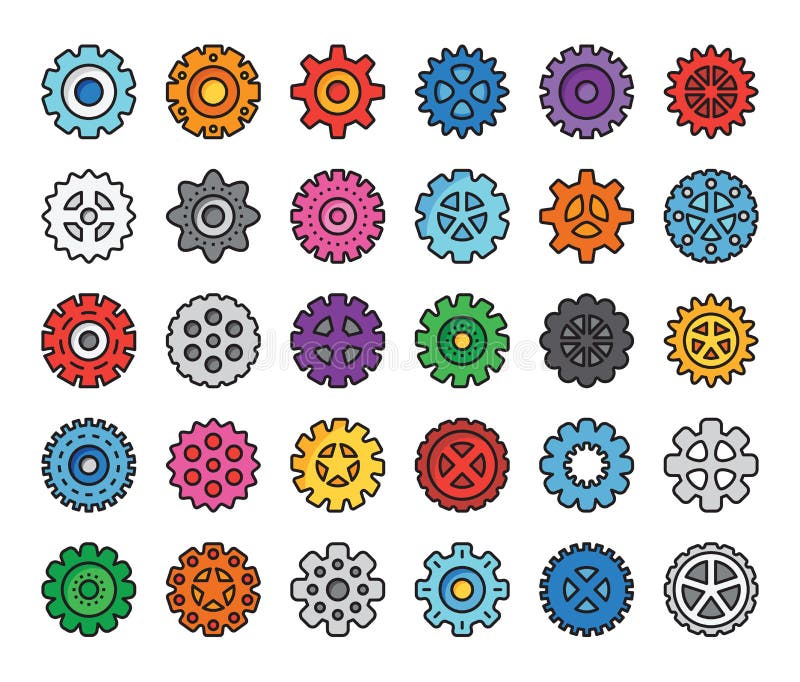 Gear Color Outline Vector Icons Stock Illustration - Illustration of ...