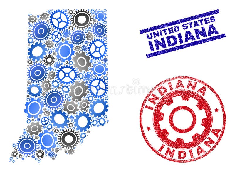Gear Composition Vector Indiana State Map and Grunge Seals Stock Vector ...