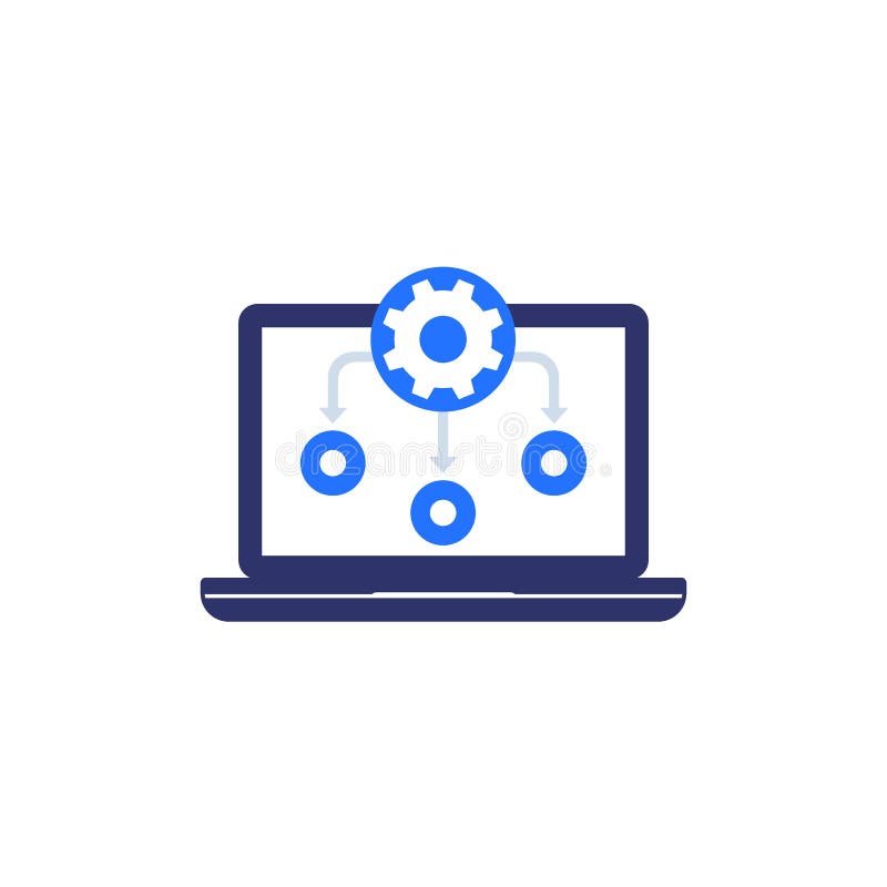 Gear and Computer Icon with Laptop, Vector Stock Vector - Illustration ...