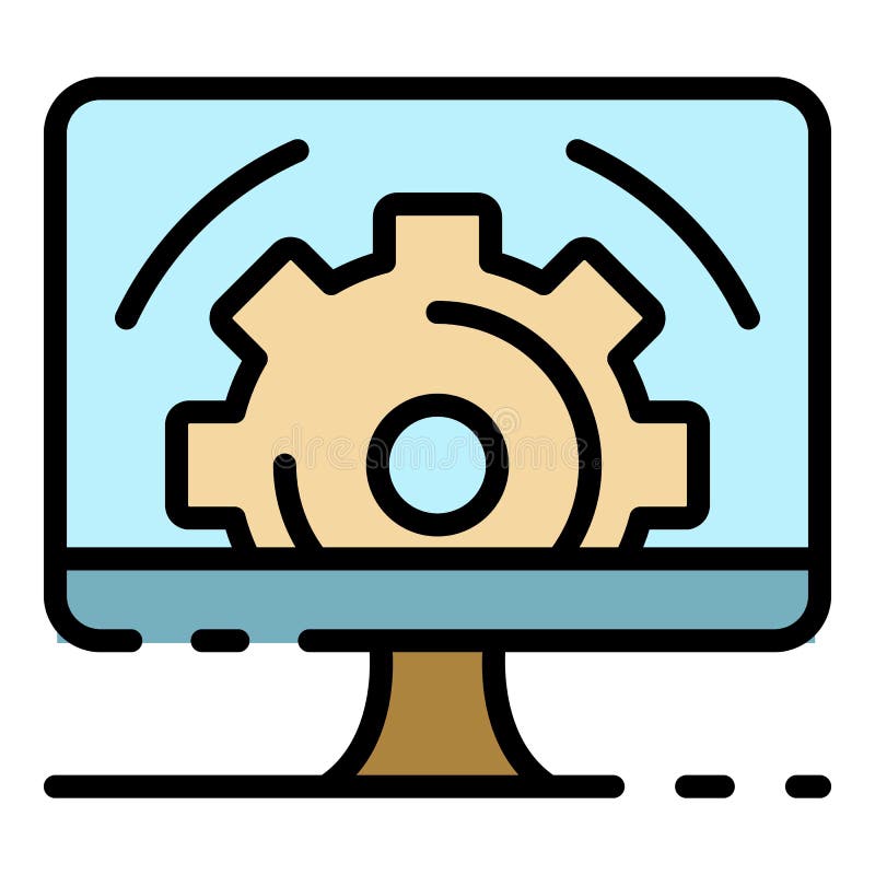 Gear on Computer Screen Icon Color Outline Vector Stock Vector ...
