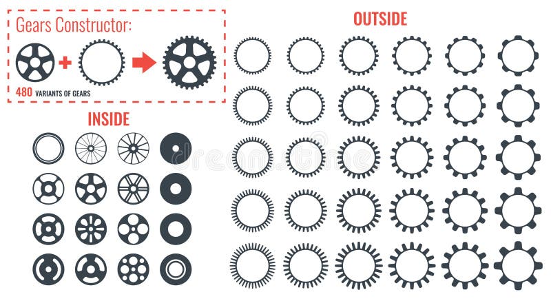 Gear Designer, Set of 480 Different Variants of Rounded Edges Cogwheels ...