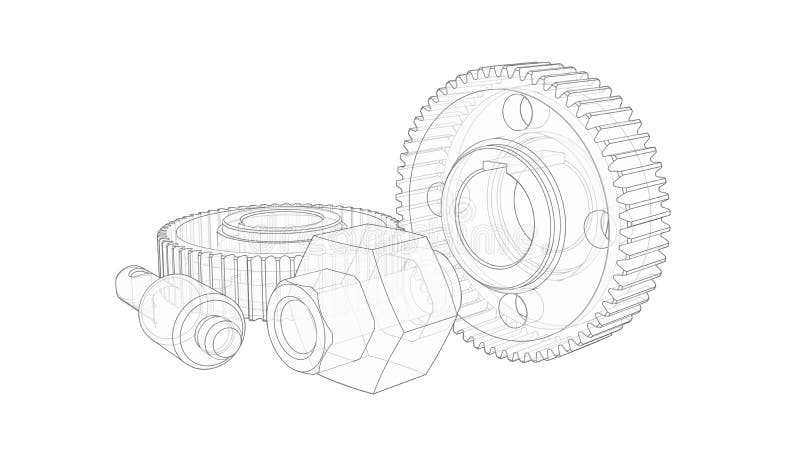Gear Drawing.Technical, Engineering Concept.Technology,3d Illustration ...