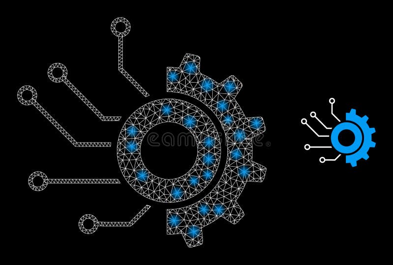 Gear Electronic Factory Icon - Polygonal Mesh with Lightspots Stock ...