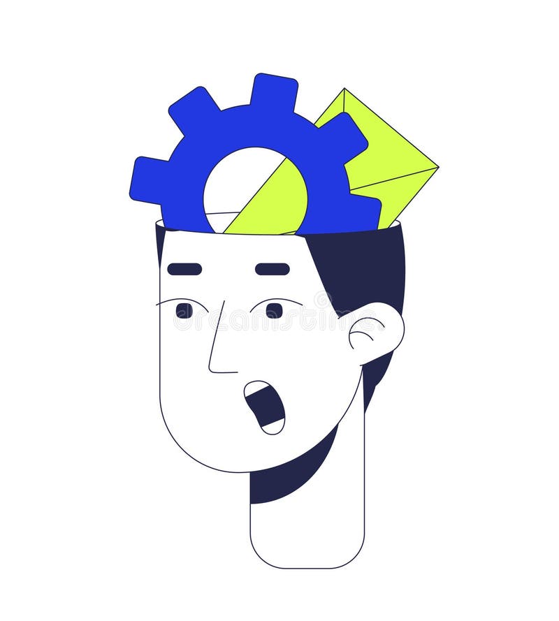 Gear Envelope Inside Head Overload Man Open Mouth 2D Linear Vector ...