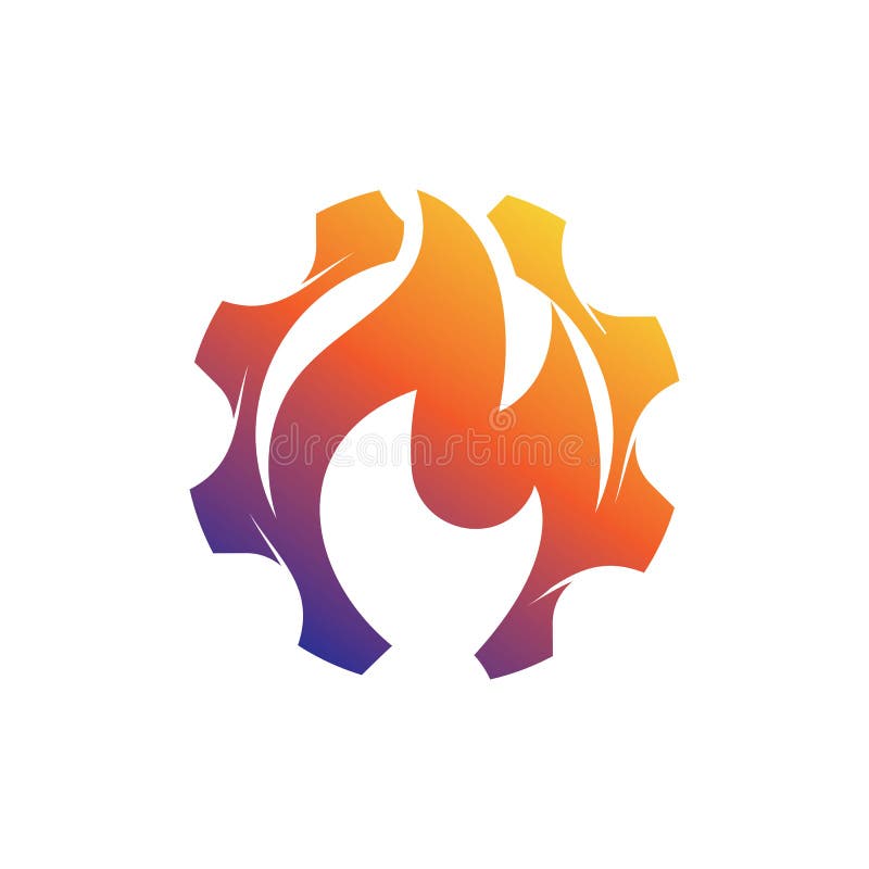 Gear with Fire Logo Template Design, Emblem, Concept Design Creative ...