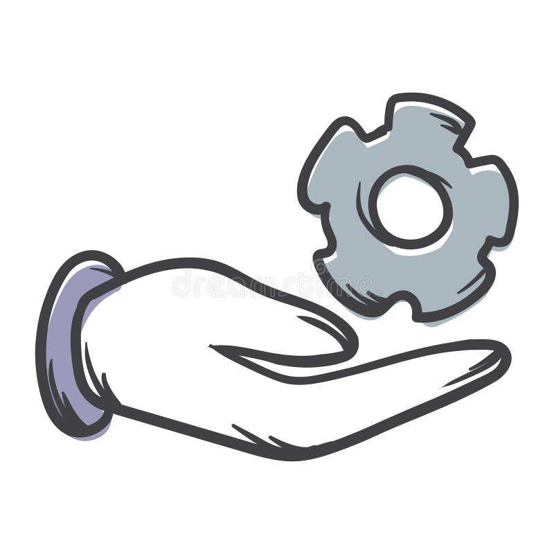 Gear in Hand. Vector Hand Drawn Illustration for Sticker, Print Stock ...