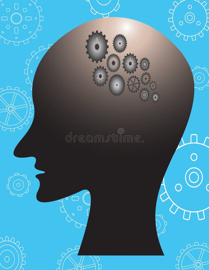 Human Head Silhouette with Set of Gears Stock Vector - Illustration of ...