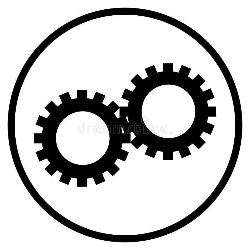 Gear icon in black circle stock illustration. Illustration of round ...