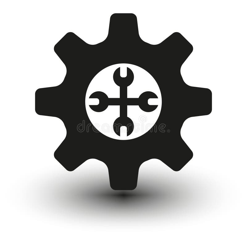 Gear Icon. Crossed Wrenches Symbol. Black and White Vector. Simple ...