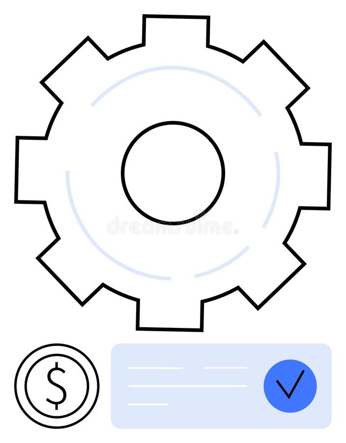Gear Icon with Dollar Coin and Check on Document Representing Business ...