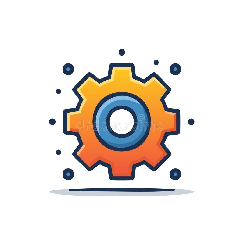 Gear Icon Illustration Orange and Blue Machine Part Cartoon Style ...