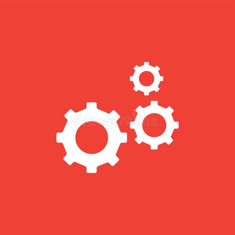 Gear Icon on Red Background. Red Flat Style Vector Illustration Stock ...