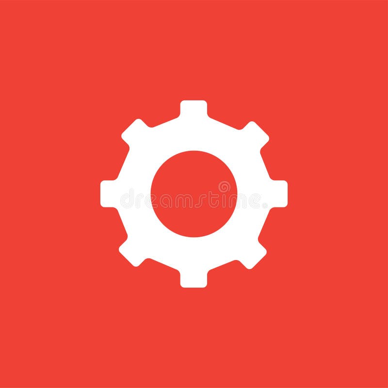 Gear Icon on Red Background. Red Flat Style Vector Illustration Stock ...
