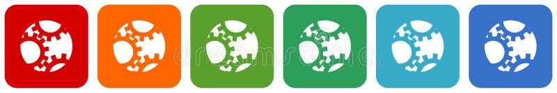 Gear Icon Set, Flat Design Vector Illustration in 6 Colors Options for ...