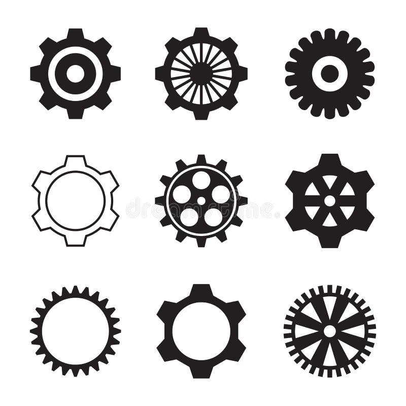 Gear icons set stock illustration. Illustration of mechanics - 98665183