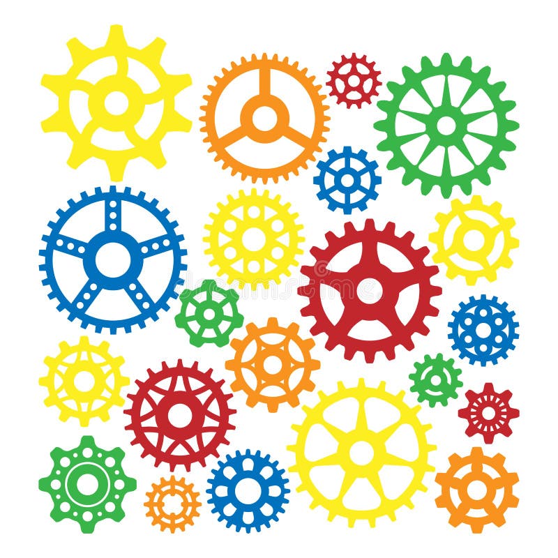 Gear Icons Silhouette Isolated Engine Wheel Equipment Machinery Element ...