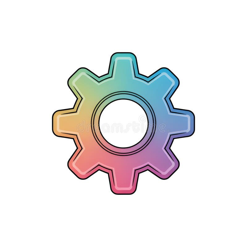 Colorful Gear Illustration with Outline on a White Isolated Background ...