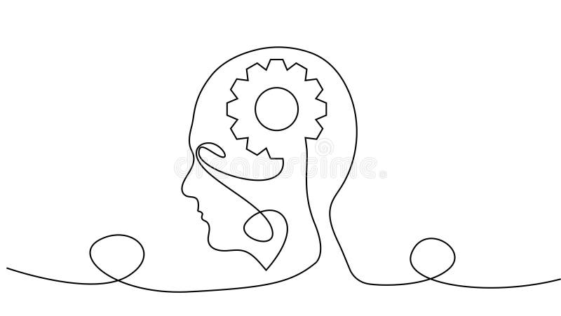 Gear Inside Brain Abstract Human Head Line Art Design Stock Vector ...