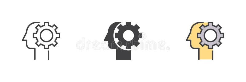 Gear Inside the Head Different Style Icon Set Stock Illustration ...