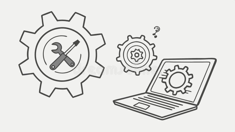 Gear and Laptop Illustration, Symbolizing Technology and Mechanical ...