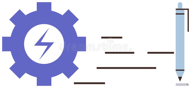 Gear with Lightning Bolt and Moving Pen Representing Creativity and ...