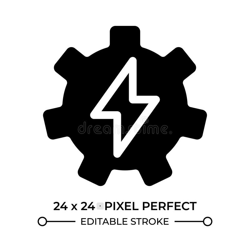 Gear with Lightning Glyph Ui Icon Stock Vector - Illustration of ...
