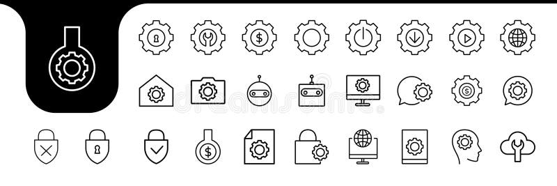 Gear Line Icon Set Collection Design Vector Stock Vector - Illustration ...