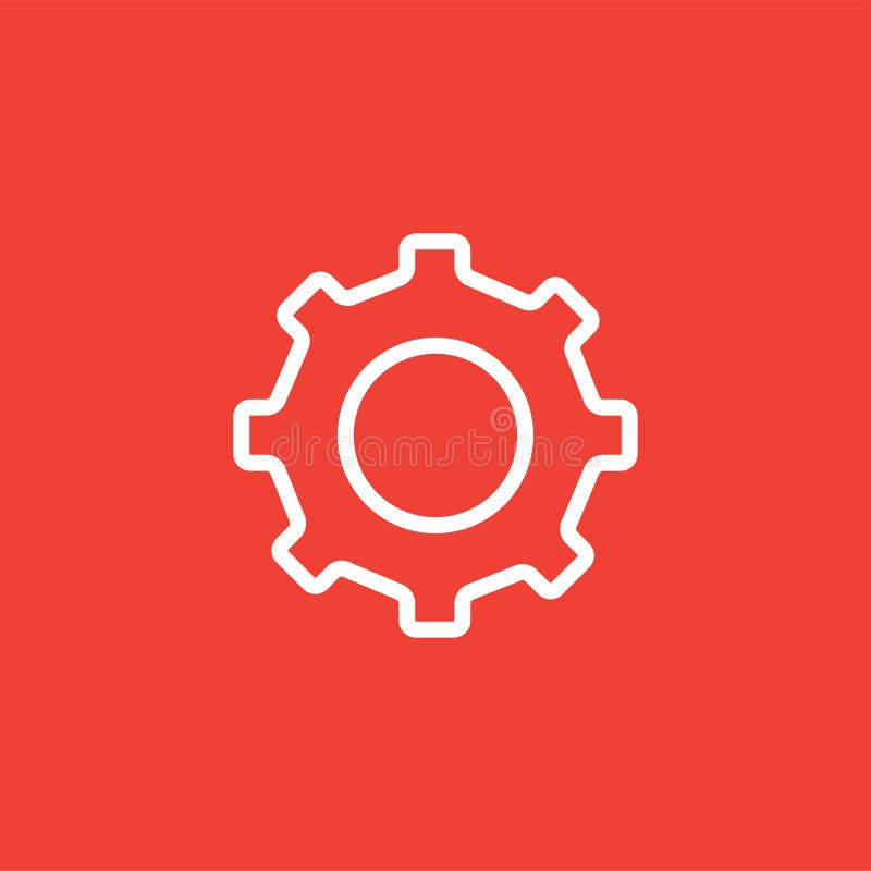 Gear Line Red Icon on White Background. Red Flat Style Vector ...