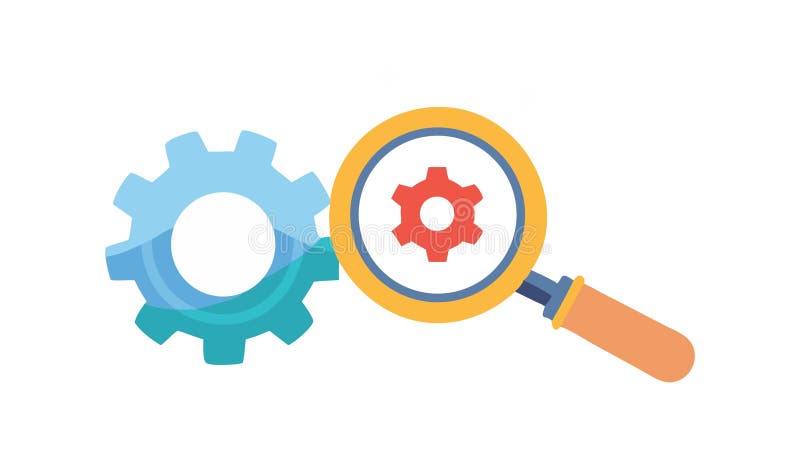 Gear Magnifier: Mechanical Analysis Efficiency. Vector Design ...