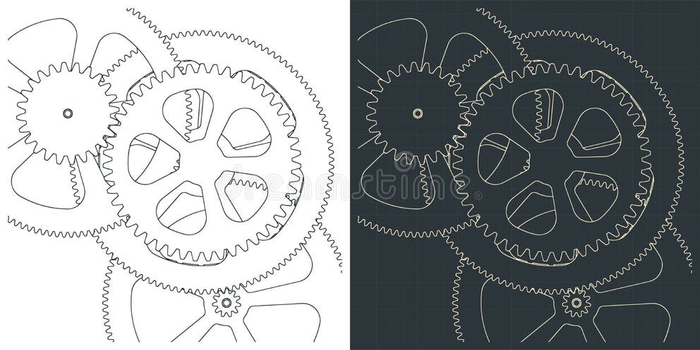 Gear mechanism blueprints stock vector. Illustration of engine - 245366796