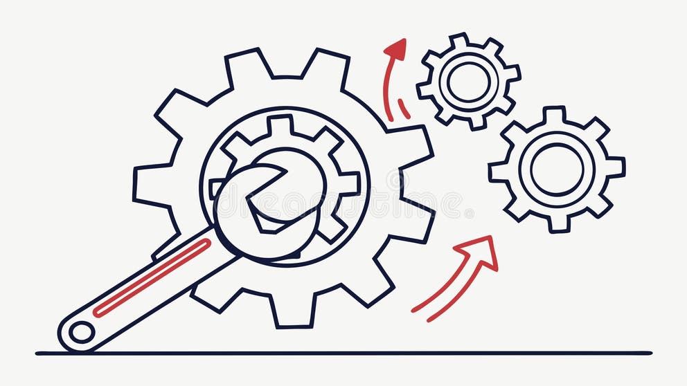 Gear Mechanism with Magnifying Glass, Symbolizing Analysis and Problem ...