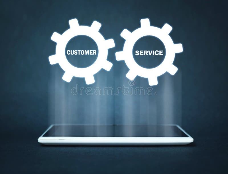 Gear Mechanism on Tablet Screen. Customer Service Concept Stock Image ...