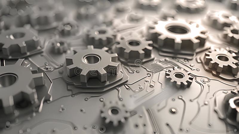Gear Mechanisms Interlocking on Subtle Gray Backdrop, Engineering Theme ...