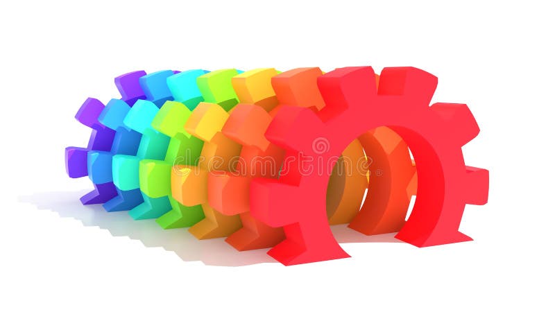 Cog Wheels Row Painted by Rainbow Gradient Stock Illustration ...