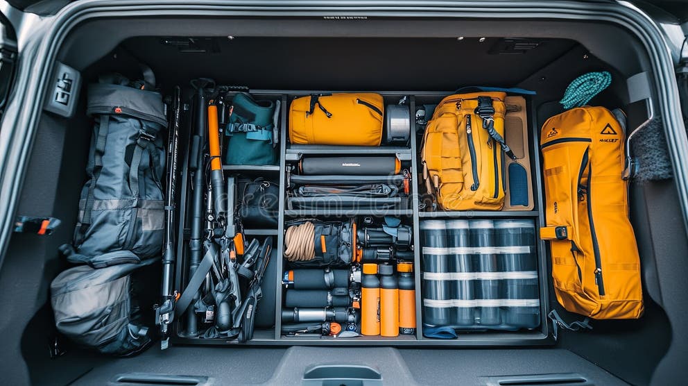 Gear-packed Trunk, Organized Equipment Layout . Stock Image - Image of ...