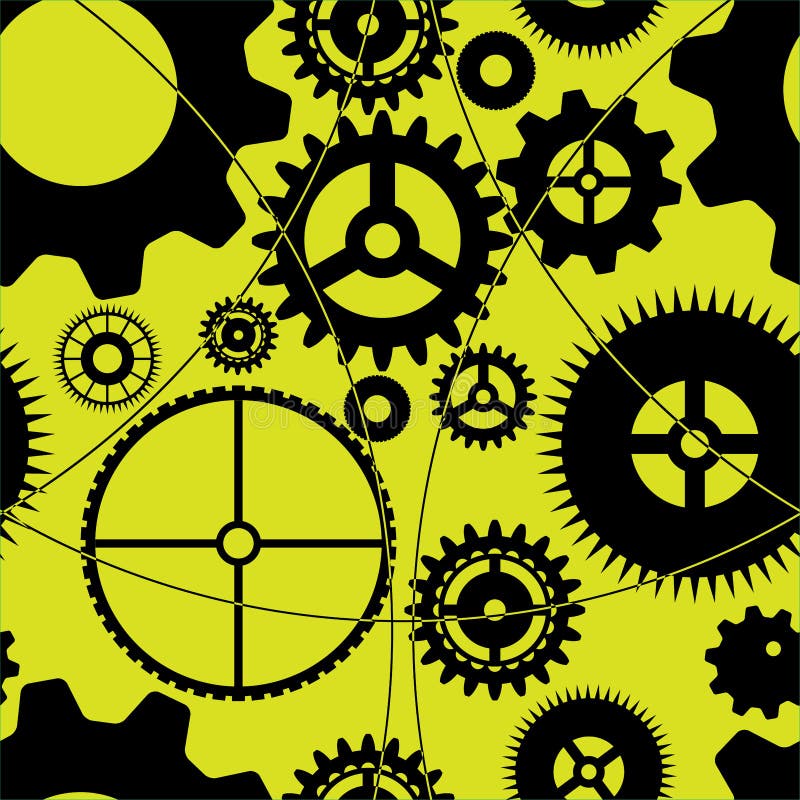 Gears Pattern in Black and Yellow Stock Vector - Illustration of design ...