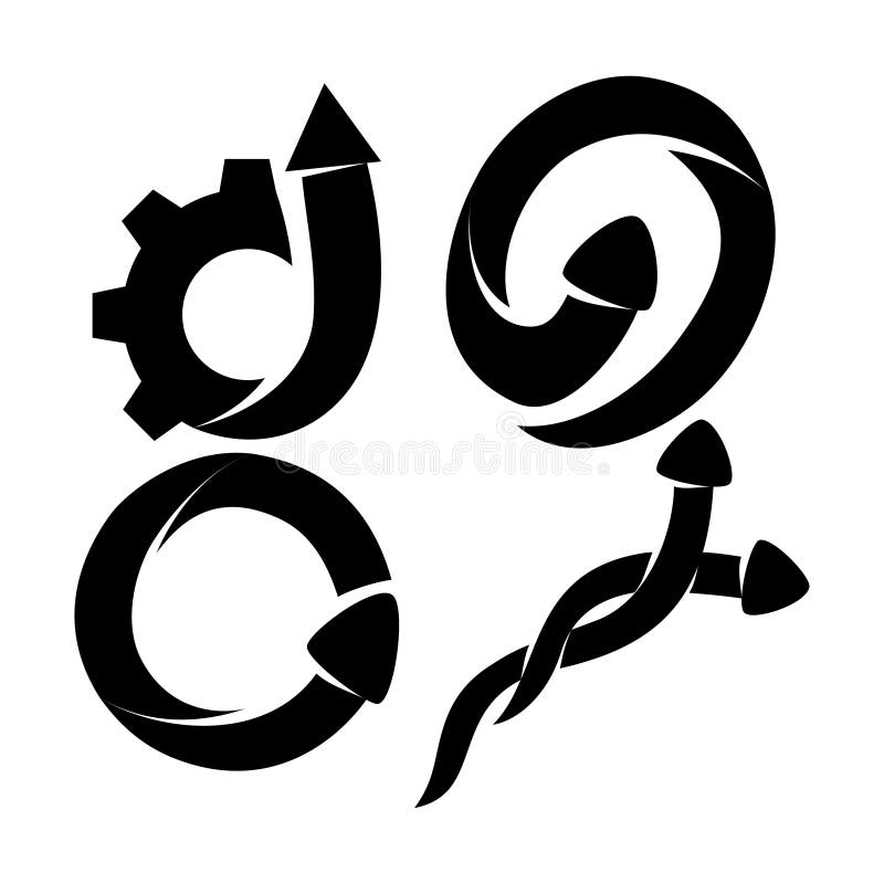 Gear Rotation Arrow Direction Vector Black Color Set Stock Vector ...