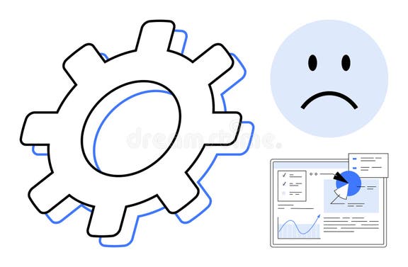 Gear with Sad Face and Analytics Dashboard Representing Workflow ...
