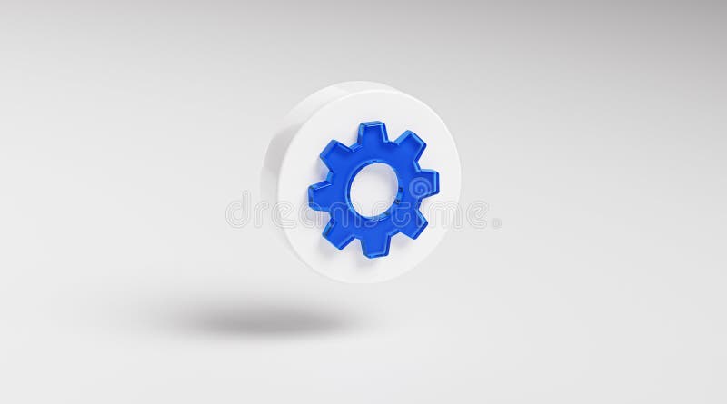 Gear Setting Blue Glass Icon Button on Circle App Symbol 3D Render ...