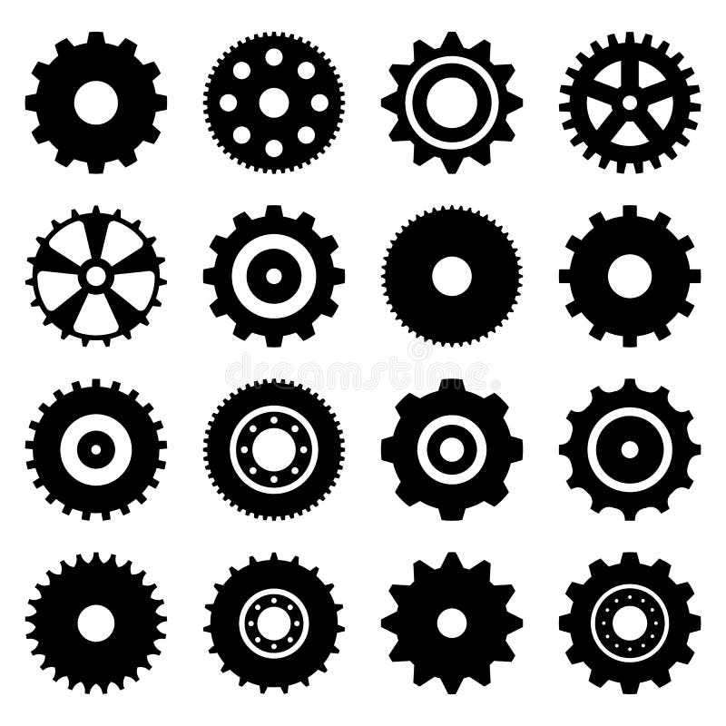 Gear Setting Vector Icon Set. Isolated Black Gears Mechanism and Cog ...