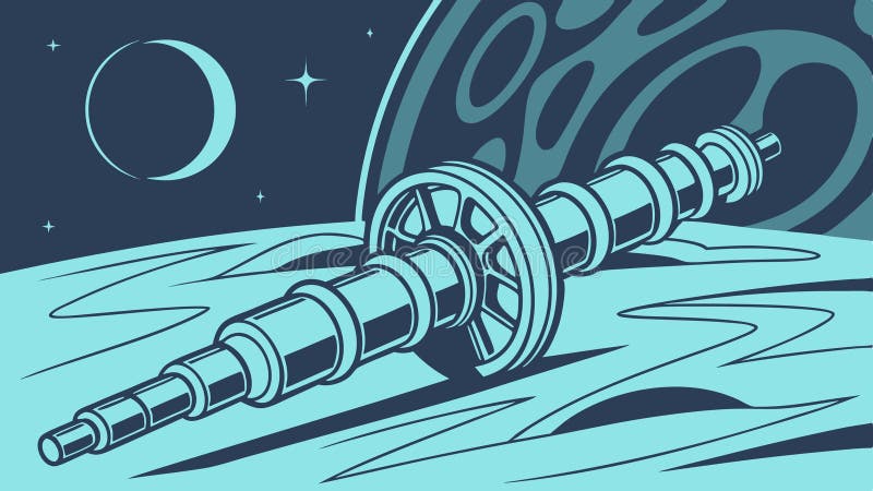 Gear Shaft Under Crescent Moon, Night Mechanics, Vector Design ...